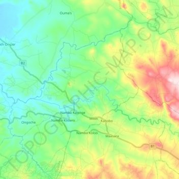 Macalder/Kanyarwanda ward topographic map, elevation, terrain