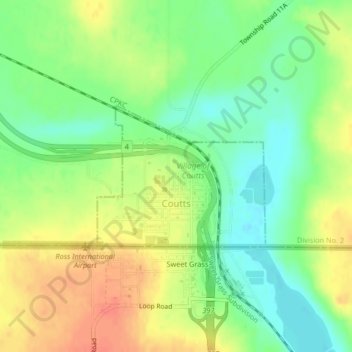 Village of Coutts topographic map, elevation, terrain