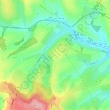 Winterbourne Steepleton topographic map, elevation, terrain