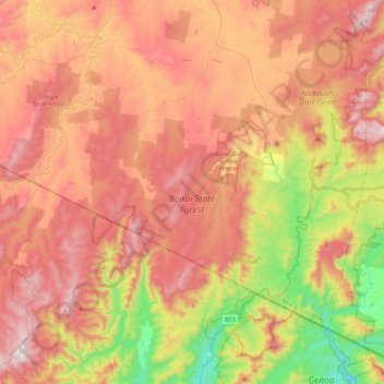 Bondi State Forest topographic map, elevation, terrain
