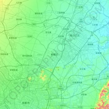 Xindu District topographic map, elevation, terrain