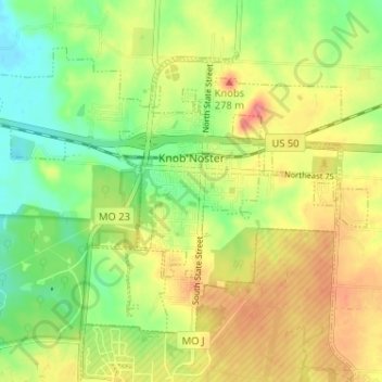 Knob Noster topographic map, elevation, terrain