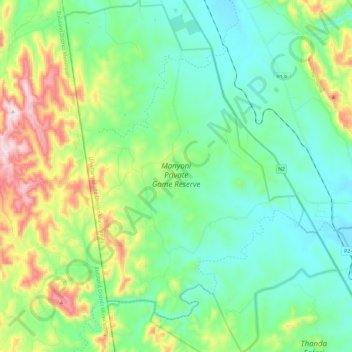 Manyoni Private Game Reserve topographic map, elevation, terrain