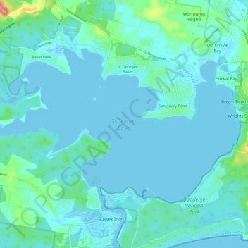 St Georges Basin topographic map, elevation, terrain