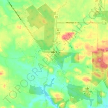 Northcliffe topographic map, elevation, terrain