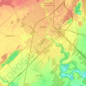 Joliette topographic map, elevation, terrain