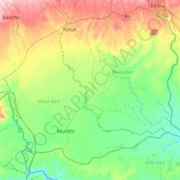 Mwea topographic map, elevation, terrain