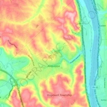 Aliquippa topographic map, elevation, terrain