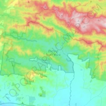 Bunyip State Park topographic map, elevation, terrain