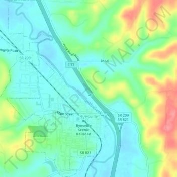 Byesville topographic map, elevation, terrain