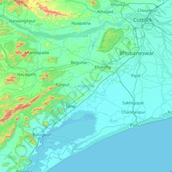 Khordha topographic map, elevation, terrain