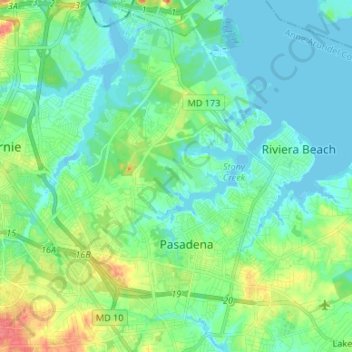 Pasadena topographic map, elevation, terrain