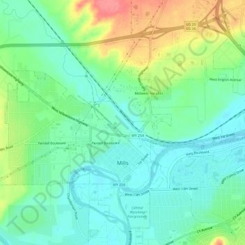 Mills topographic map, elevation, terrain