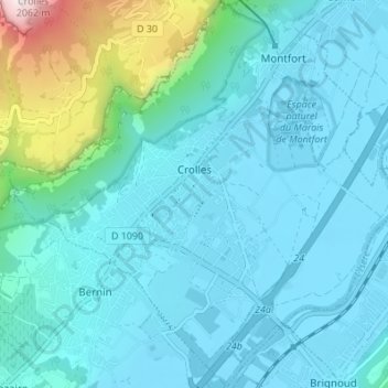 Crolles topographic map, elevation, terrain