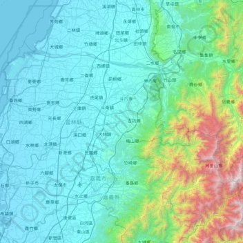 Yunlin County topographic map, elevation, terrain