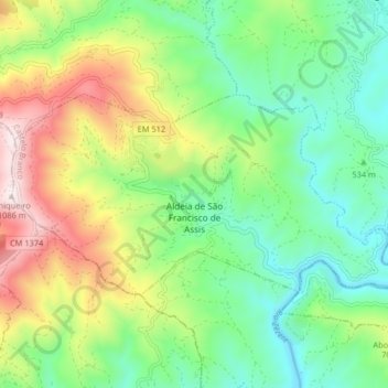 Aldeia de São Francisco de Assis topographic map, elevation, terrain
