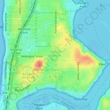 Town of Mosman Park topographic map, elevation, terrain