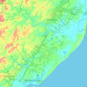 uMfolozi Local Municipality topographic map, elevation, terrain
