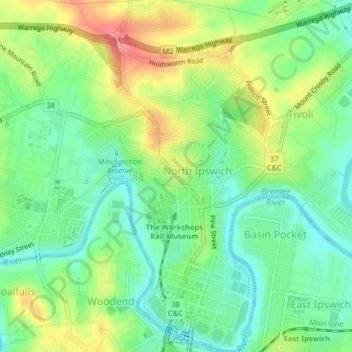 North Ipswich topographic map, elevation, terrain