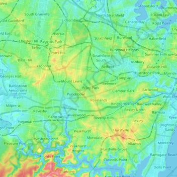 Canterbury-Bankstown Council topographic map, elevation, terrain