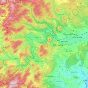 Battenberg (Eder) topographic map, elevation, terrain