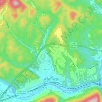 Clifton Forge topographic map, elevation, terrain
