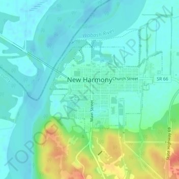 New Harmony topographic map, elevation, terrain