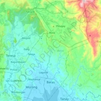 Baras topographic map, elevation, terrain