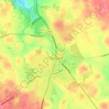 Carryduff topographic map, elevation, terrain