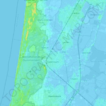 Castricum topographic map, elevation, terrain