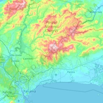 Distrito Panamá topographic map, elevation, terrain