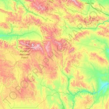 Malheur National Forest topographic map, elevation, terrain