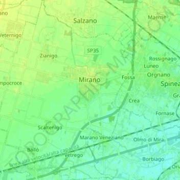 Mirano topographic map, elevation, terrain