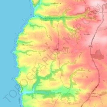 Morwenstow topographic map, elevation, terrain