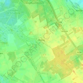 Anloo topographic map, elevation, terrain