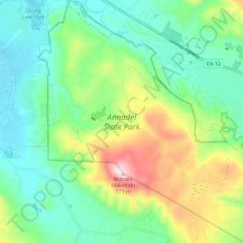 Annadel State Park topographic map, elevation, terrain
