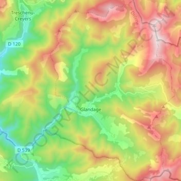Glandage topographic map, elevation, terrain