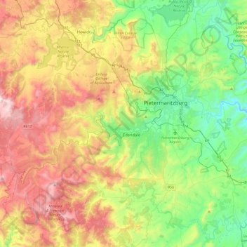 Msunduzi Local Municipality topographic map, elevation, terrain