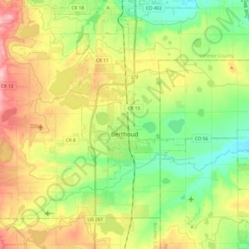 Berthoud topographic map, elevation, terrain