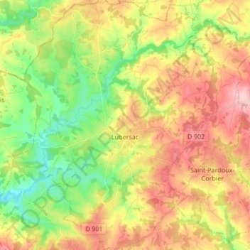 Lubersac topographic map, elevation, terrain