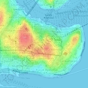 Istanbul topographic map, elevation, terrain