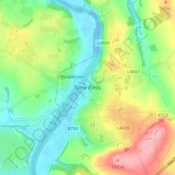 New Ross topographic map, elevation, terrain