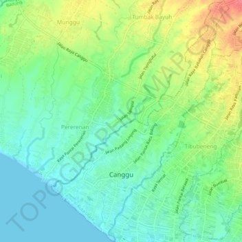 Canggu topographic map, elevation, terrain