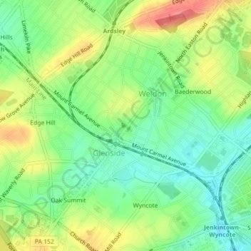 Glenside topographic map, elevation, terrain