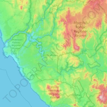 Pieman River topographic map, elevation, terrain
