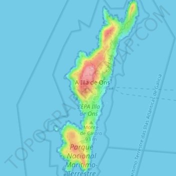 Isla de Ons topographic map, elevation, terrain