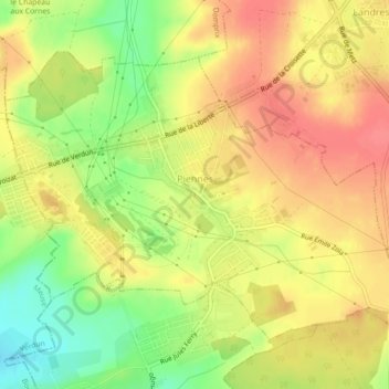 Piennes topographic map, elevation, terrain