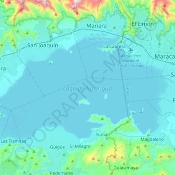 Lago de Valencia topographic map, elevation, terrain