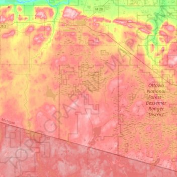 Bessemer Township topographic map, elevation, terrain