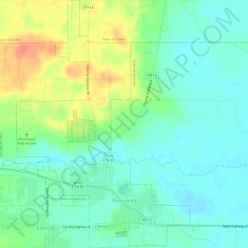 Redgranite topographic map, elevation, terrain